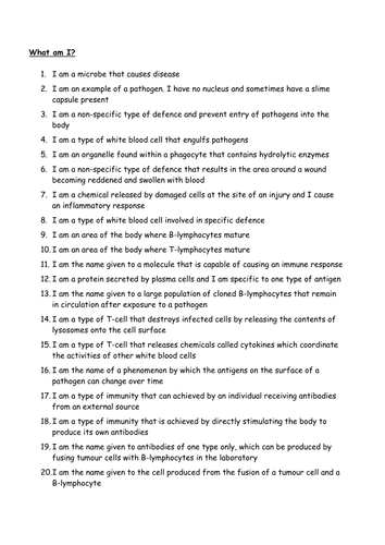 The Immune System - quick quiz | Teaching Resources