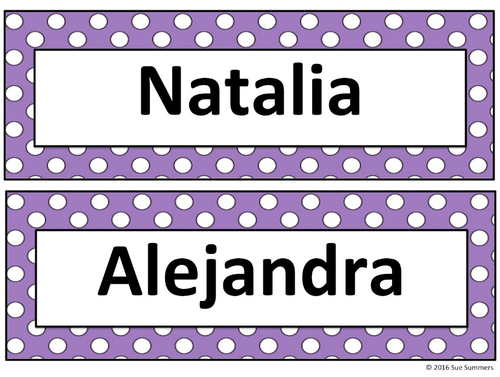 Spanish Nameplates in 2 Sizes with Colorful Polka Dot Backgrounds ...