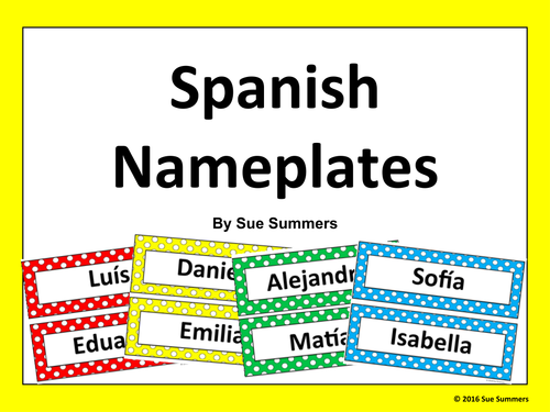 Spanish Nameplates in 2 Sizes with Colorful Polka Dot Backgrounds ...