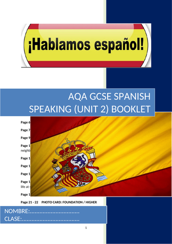 GCSE AQA Speaking booklet | Teaching Resources
