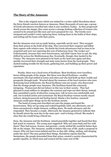 Creative Writing Focus on the Amazons | Teaching Resources