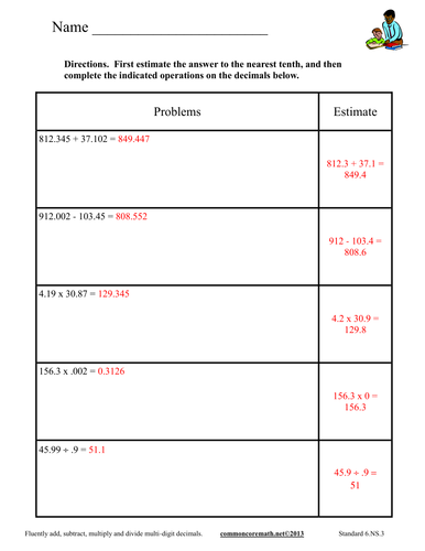Add, Subtract, Multiply, Divide Decimals - 6.NS.3 | Teaching Resources