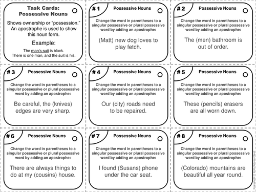 Possessive Nouns Task Cards | Teaching Resources