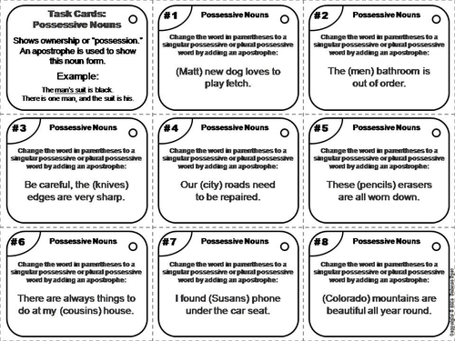 Possessive Nouns Task Cards | Teaching Resources