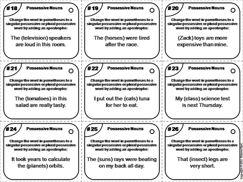 Possessive Nouns Task Cards | Teaching Resources