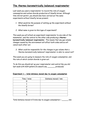 Using a respirometer to carry out investigations into respiration rate ...