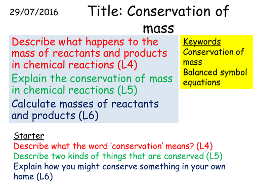 C1 3.5 Conservation of mass | Teaching Resources