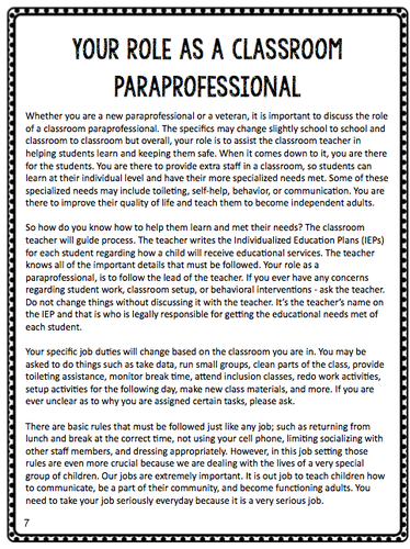 Paraprofessional Training Manual | Teaching Resources