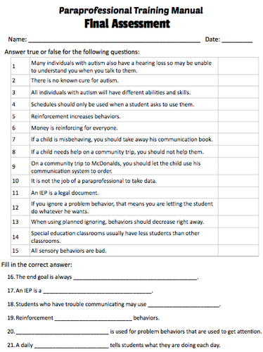 Paraprofessional Training Manual | Teaching Resources