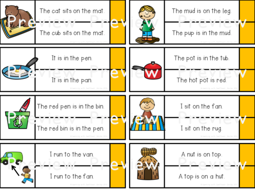 Cvc Sentence Reading Cards Teaching Resources