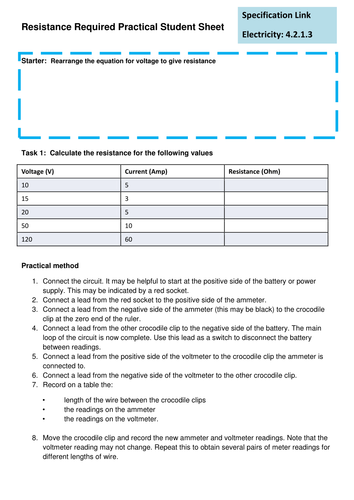 New AQA Physics Resistance Required Practical Lesson by chalky1234567 ...