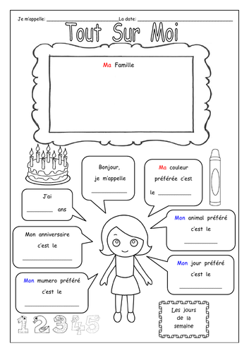 FRENCH - All about me - Tout Sur Moi et Je Me Présente - Worksheets ...