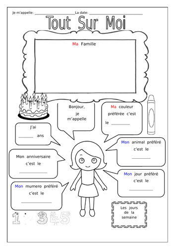 FRENCH - All about me - Tout Sur Moi et Je Me Présente - Worksheets ...