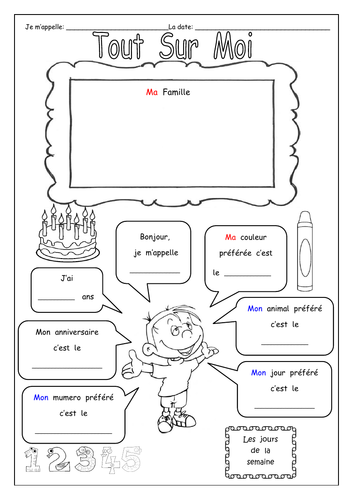 FRENCH - All about me - Tout Sur Moi et Je Me Présente - Worksheets ...