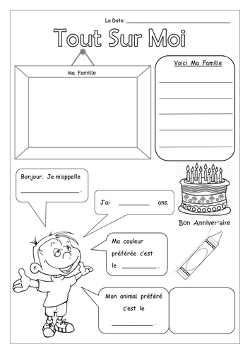 FRENCH - All about me - Tout Sur Moi et Je Me Présente - Worksheets ...