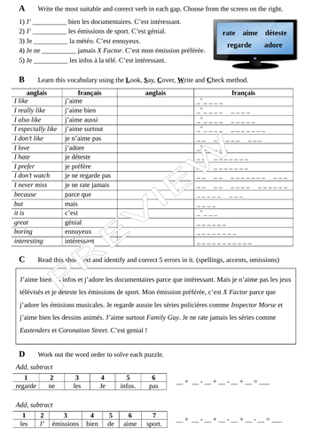 La Télé; Studio 2 Rouge, Module 1, Unit 1, p. 9 | Teaching Resources