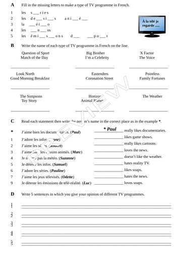 La Télé; Studio 2 Rouge, Module 1, Unit 1, p. 9 | Teaching Resources