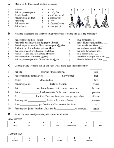 J'ai une passion pour le cinéma; Using opinions and adjectives;Studio 2 ...