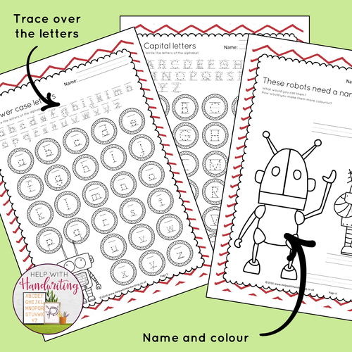 Printed Handwriting Robot Themed Alphabet Worksheets Teaching Resources