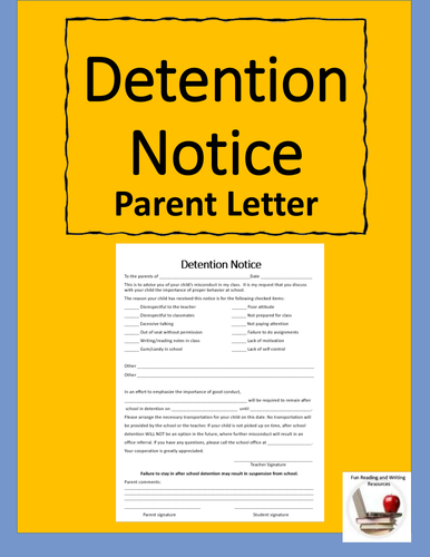 Detention Notice - Editable | Teaching Resources