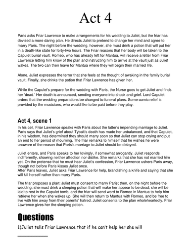 Romeo and Juliet: Act Four | Teaching Resources