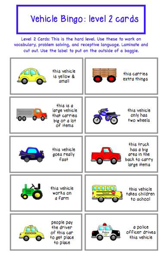 Vehicle Bingo | Teaching Resources