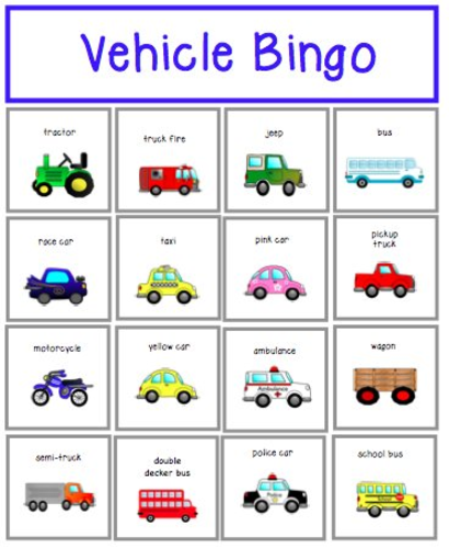 Vehicle Bingo | Teaching Resources