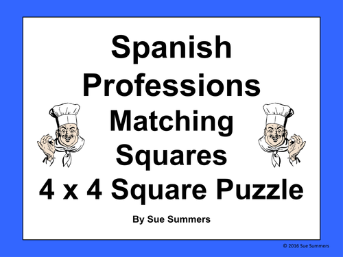 Spanish Professions Matching Squares Puzzle - Las Profesiones ...
