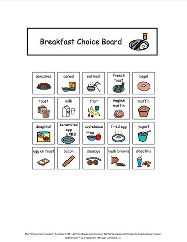 Visual Choice Board {Breakfast & Snack} | Teaching Resources