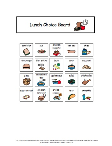 Visual Choice Board {Lunch & Dinner} | Teaching Resources