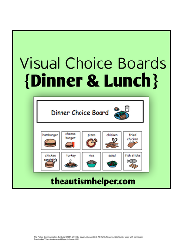 Visual Choice Board {Lunch & Dinner} | Teaching Resources