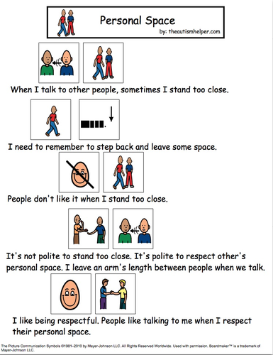 Visual Social Story Packet for Children with Autism: Personal Space Set ...