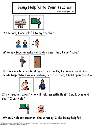 Visual Social Story Packet for Children with Autism: School Behaviors ...