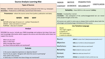 GCSE History Source Analysis Learning Mat | Teaching Resources