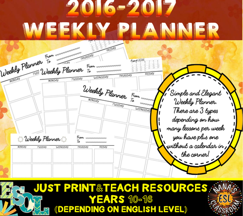 WEEKLY PLANNER 2016-2017 | Teaching Resources