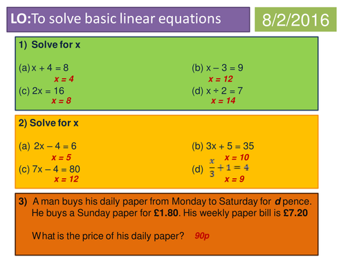 Solving linear equations | Teaching Resources