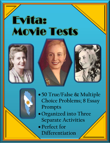 Evita Movie Quizzes / Evita Movie Tests -- Three Separate Activities ...