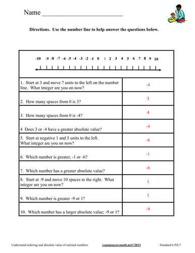 Rational Numbers and Absolute Value - 6.NS.7 | Teaching Resources