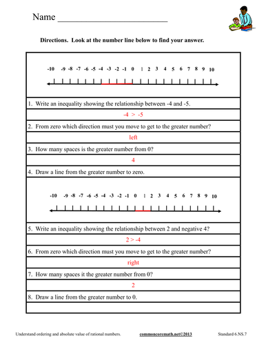 Rational Numbers and Absolute Value - 6.NS.7 | Teaching Resources
