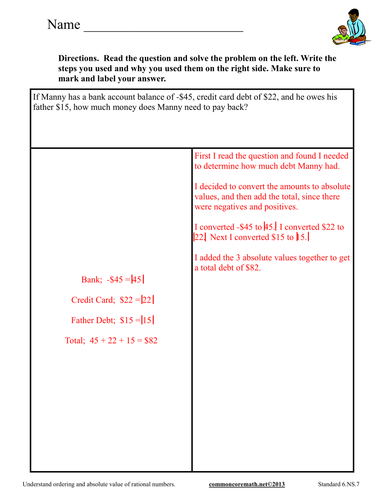 Rational Numbers and Absolute Value - 6.NS.7 | Teaching Resources
