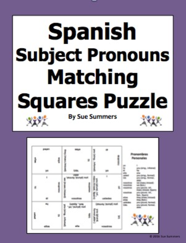 Spanish Subject Pronouns Matching Squares Puzzle - Pronombres ...