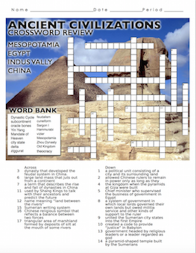 Ancient River Civilizations Crossword Puzzle Review | Teaching Resources