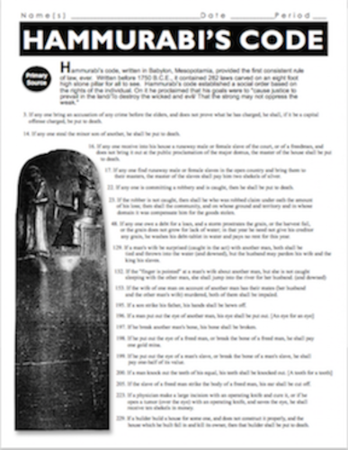 Hammurabi’s Code Primary Source Analysis | Teaching Resources
