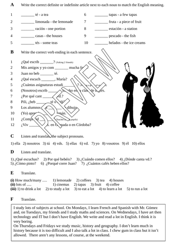 The, A, Some practice and Revision of AR, ER and IR verbs | Teaching ...