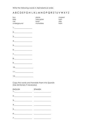 8 Packs of Basic Vocabulary English Spanish Worksheets (Scaffoled ...