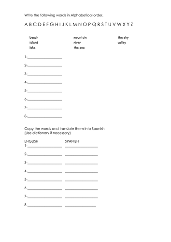 8 Packs of Basic Vocabulary English Spanish Worksheets (Scaffoled ...