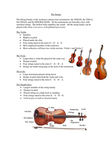 KS3 Instruments of the Orchestra Part 2 of 5 "Strings" by lulu_c ...