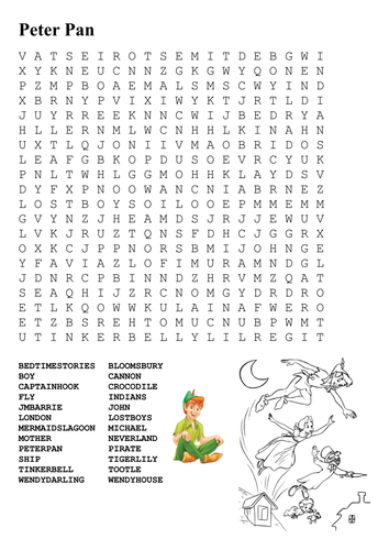 Peter Pan Word Search by sfy773 - Teaching Resources - TES