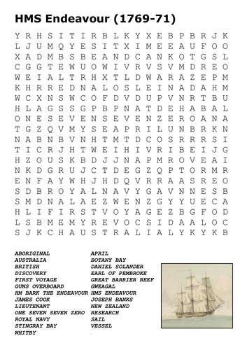 HMS Endeavour Word Search | Teaching Resources