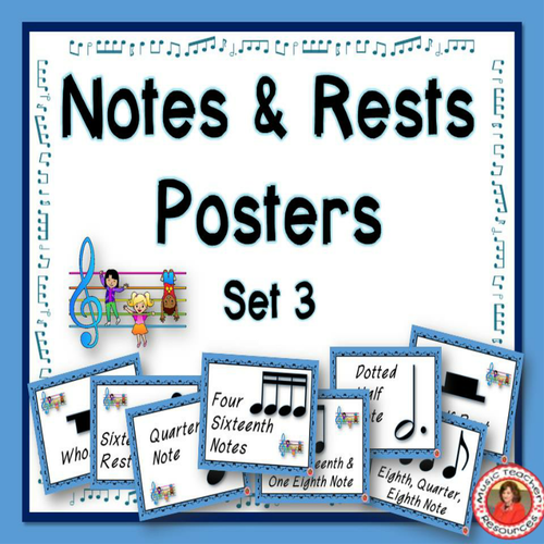 Music Classroom Decor Set: Notes and Rests Poster Set 3 | Teaching ...